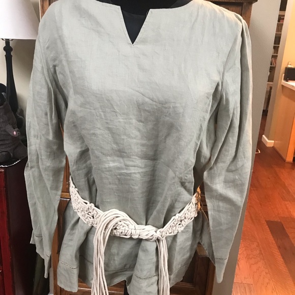 Units | Tops | Units Sage Green Linen Tunic With Macram Belt | Poshmark